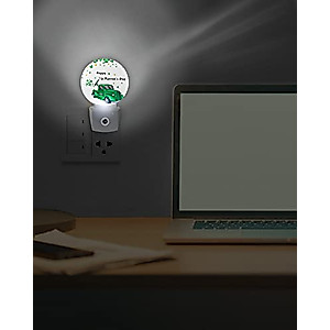 St.Patrick Day Shamrock Truck Night Lights Plug into Wall, Cute Gnomes Green Auto Round LED Lights with Dusk to Dawn Sensor for Bedroom, Bathroom, Hallway, Kitchen, Kids, Home Decor