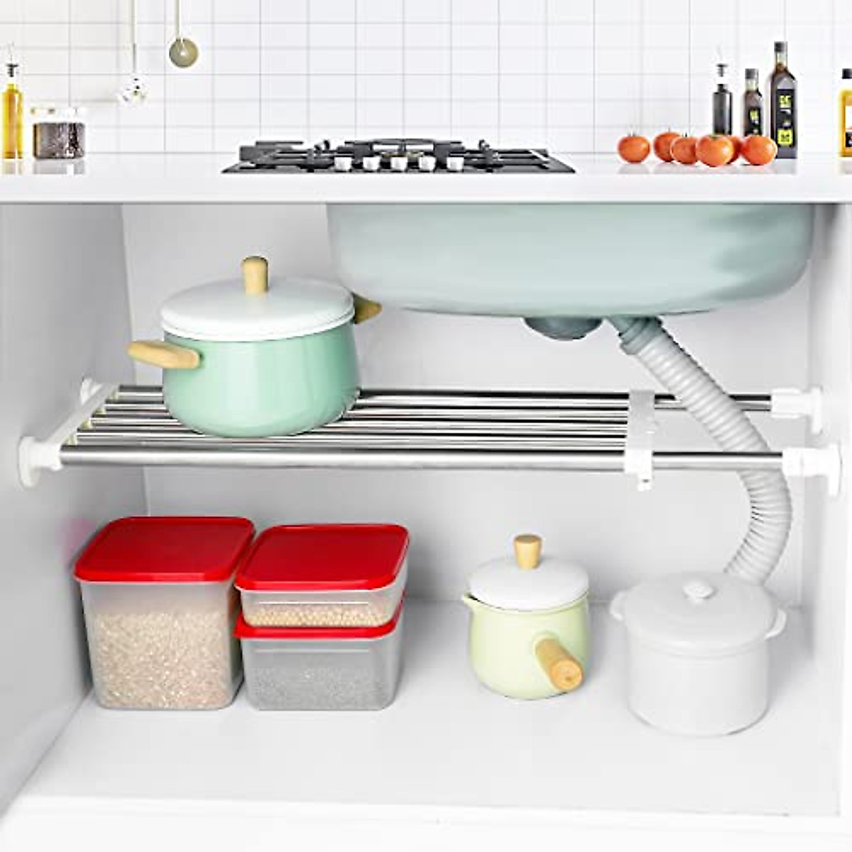 DAHOOMII Adjustable Closet Shelf Divider Tension Rod Expandable Clothes Storage Hanger Coat Rack DIY Stainless Steel 69-91.5cm/27.17inch-36.02inch 0778 -10 0