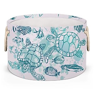 ADTASU Turtle Round Storage Basket for Boys Girls, Collapsible Storage Bins, Fabric Storage Laundry Baskets with Handle for Organizing Closet, Toys, Towels
