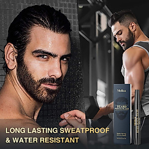 Beard Pencil Filler,Meliza Beard Pen,Waterproof Proof & Sweat Proof,Beard Pencil Filler for Men Long Lasting Coverage Natural Finish Beard Pencil (Black)