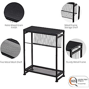 Slim End Table with Magazine Holder - 2 in 1 Design for Small Spaces - Black