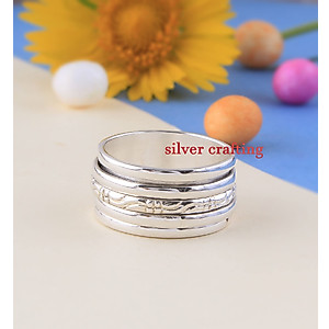 Beautiful 925 Sterling Silver Spinner Ring, Designer Hand Carver Spin Ring, Thumb Ring, Meditation Ring, (7.5)