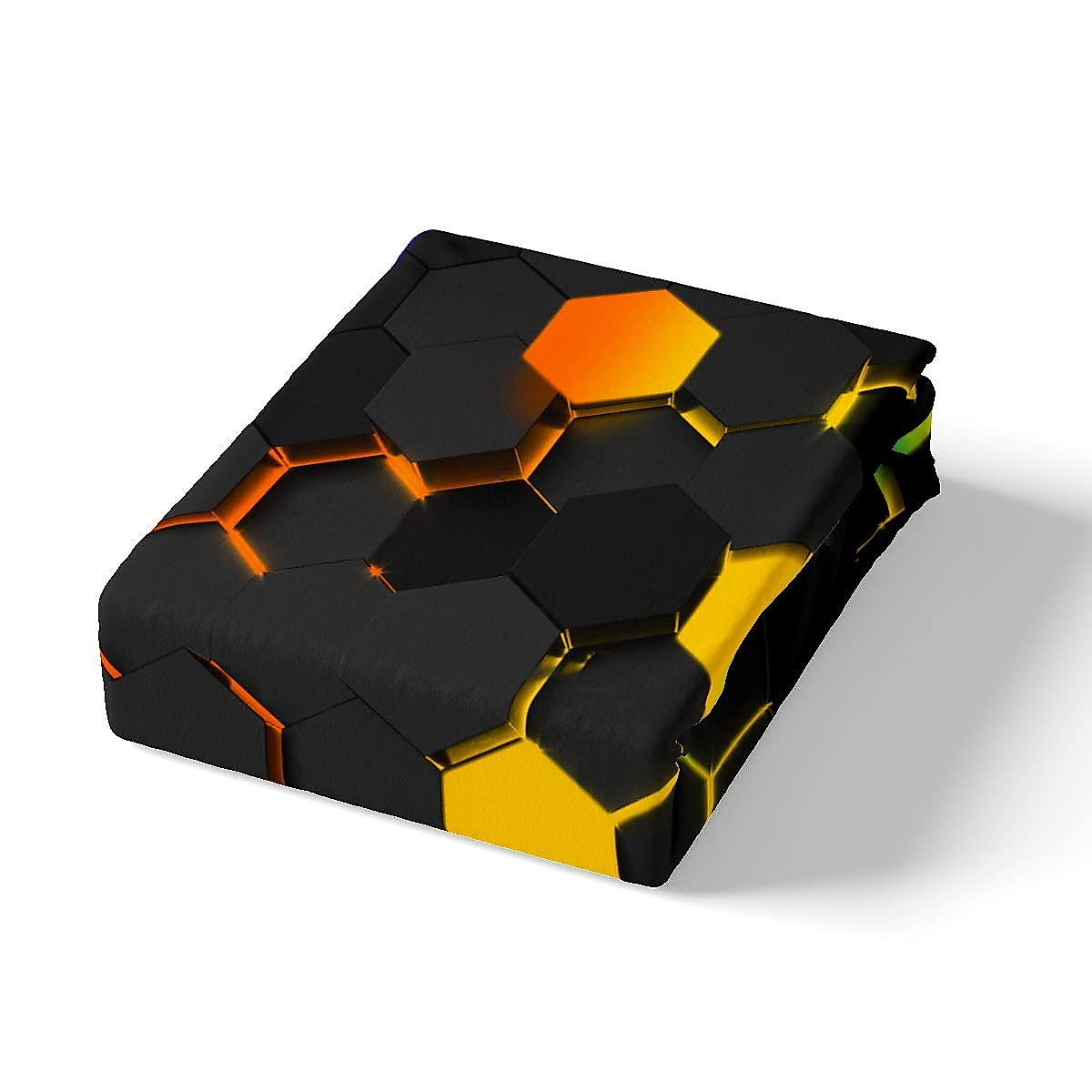 3D Honeycomb Duvet Cover Set Twin Size,Colorful Neon Light Hexagon Bedding Set 2pcs Kids Boys Teens Girls Bedroom Decor Fashion Geometric Comforter Cover Black Cool Gaming Quilt Cover,1 Pillowcase