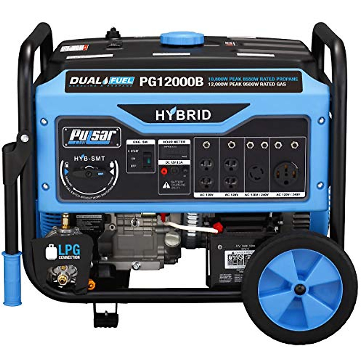 Pulsar 12,000W Dual Fuel Portable Generator with Electric Start and Switch & Go Technology, CARB Approved PG12000B