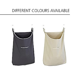 WENKO Laundry Hamper Bag Hanging, Over The Door Basket with Hooks for Bathroom, Closet, Space Saving Storage, Wall Mounted, 3.94 x 20.47 x 31.89 in, Gray