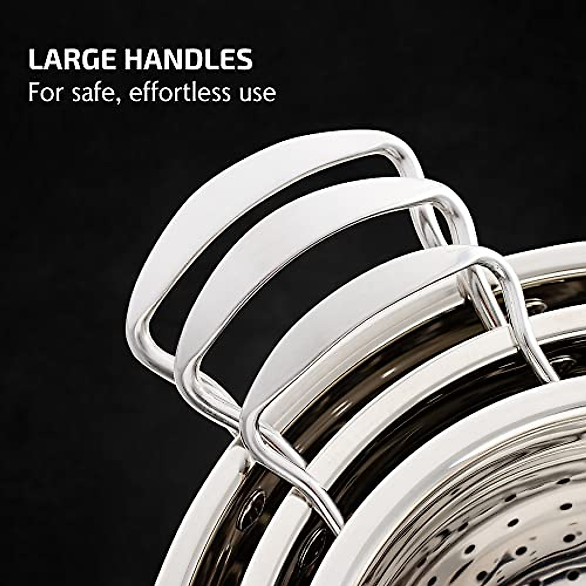 Ovente Premium Stainless Steel Colander Set of 3 Deep Kitchen Strainer, Dishwasher Safe 1.5, 3 & 5 Quarts Metal Bowl Drainer with Handle for Pasta, Fruit, Noodle, Meal Prep, Silver C46263S