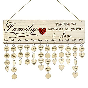 Wooden Family Birthday Reminder Calendar Board with 100 Wooden Tags,Gifts for Mom Grandma,Mothers Day Gifts,DIY Christmas Valentines Day Gifts,Wall Hanging Anniversary Reminder Signs for Home Décor