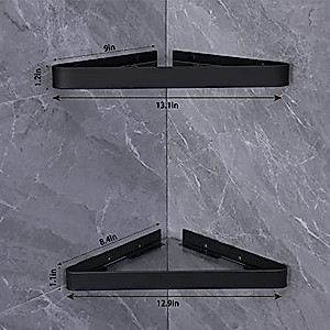 LOREAD 2-Layer Glass Corner Shelf Bathroom Wall Shelf, Tempered Glass Bathroom Floating Shelves Wall-Mounted, Shower Storage Organizer Rack (Black-Triangle)