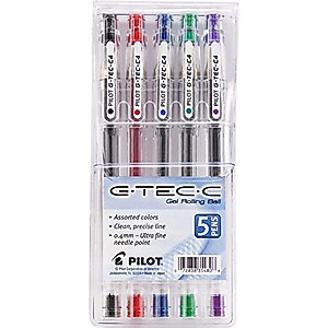 Pilot G-Tec-C4 Ultra Assorted Colors 0.4MM Rollerball Pen 5 Per Pack by Pilot