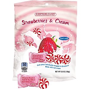 Scripture Candy, Strawberry & Cream Hard Candy 5.5 Ounce Bag, 25 Pieces