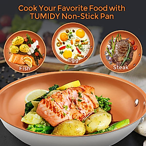 TUMIDY 8 Inch Frying Pan Nonstick Skillet with Ceramic Coating Oven Safe Stainless Steel Induction Fry Pan Include Silicone Spatula