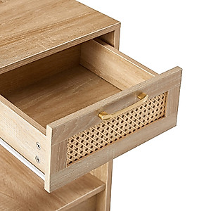 LKJYBG 15.75" Rattan Night Stands with Drawer Bedside End Table for Small Space (15.75 "L x 15.75 "W x 21.65 "H) Natural One Size