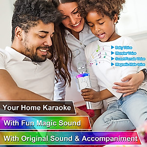 BONAOK Wireless Bluetooth Karaoke Microphone with LED Lights, Handheld Karaoke Machine with Magic Sing Recording for Kids Adults Gift Q31(Silver)