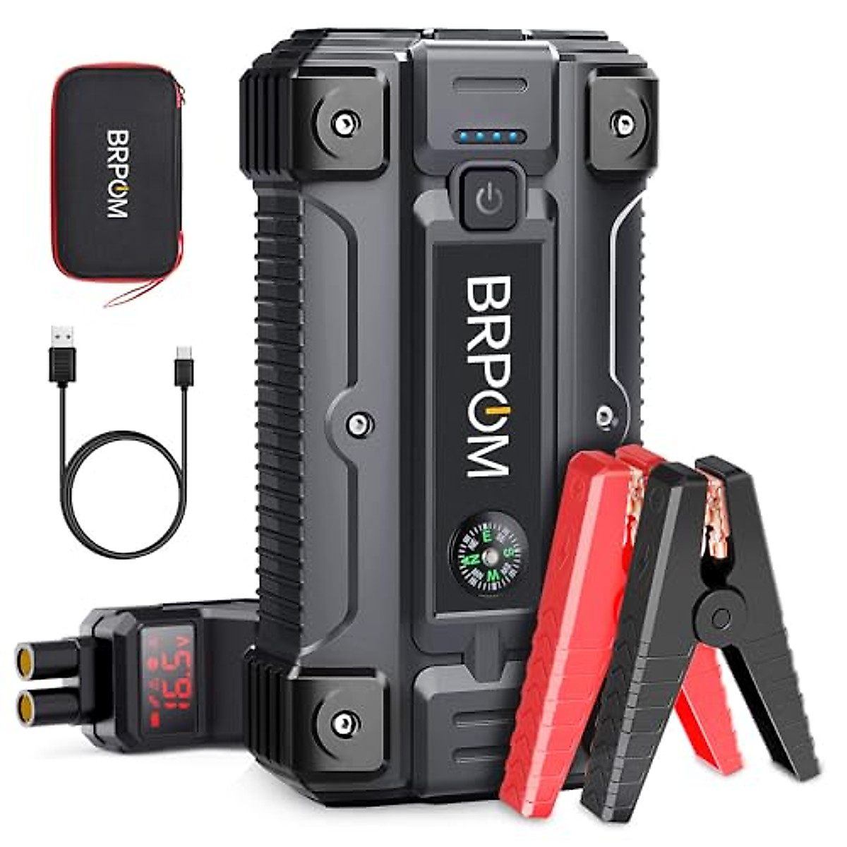 BRPOM Car Jump Starter, 4000A Peak 23800mAh (Up to 10.0L Gas or 8.0L Diesel Engine, 50 Times) 12V Auto Booster Battery Charger Jump Box with Quick Charger Smart Jump Cables