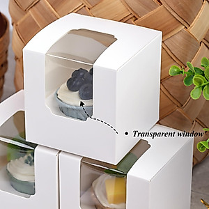 TOXOY 20PCS White Cupcake Containers, 3.5"x3.5"x3.5" Pastry Boxes Cookies Boxes with Window and Inserts for Birthday Party Baby Shower