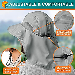 SUN CUBE Wide Brim Sun Hat with Neck Flap, Fishing Hiking for Men Women Safari, Neck Cover for Outdoor Sun Protection UPF50+ | Gray