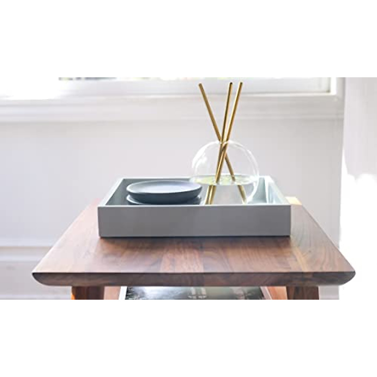 Montecito Home - 10"x10" Small Square Wood Decorative Tray for Office, Ottoman, Bathroom, Entry, Remote Controls, Countertop Organizer, Candle Tray - Harbor Gray