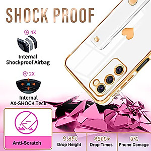 Likiyami for Samsung Galaxy A03S Phone Case Heart for Women Girls Girly Cute Pretty Luxury Aesthetic with Stand Cases White and Gold Plating Love Hearts Cover Screen Chain for Galaxy A03S 6.5"