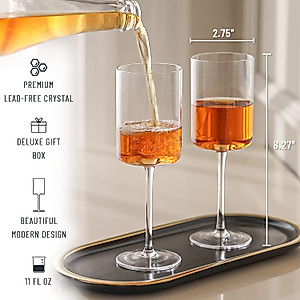 RAVNDOX Square Wine Glasses, Square White or Red Wine Glasses Set of 4, 11 Ounce Hand Blown Edge - Modern Flat Bottom - Unique for Wedding, Christmas, Birthday, Anniversary…