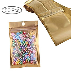50 Pcs Clear Golden Zip Lock Mylar Bags Aluminum Foil Resealable Plastic Valve Zipper Pouches Bulk Food Storage Foil Lined Grip Seal Wrap (13cm x 8cm)