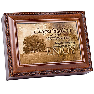 Cottage Garden Congrats Retirement Woodgrain Music Box/Jewelry Box Plays Wonderful World