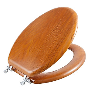 Angel Shield Durable Wood Veneer Natural Toilet Seat Metal Hinged Easy Clean Anti-scratch American Standard(Elongated,Wood Color)
