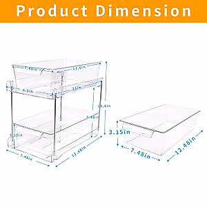 Zero Zoo 4Pack 2-Tier Bathroom Storage Organizer, Clear Under Sink Organizers Kitchen Vanity Counter Storage Container, Medicine Cabinet Drawers Bins, Pull-Out Organization with Track for Pantry