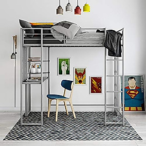 DHP Abode Twin Size Metal Loft Bed, Black & Abode Twin Size Metal Loft Bed, Silver