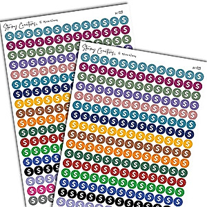 Small Pay, Dollar Sign Icons Decorative Planning Stickers, 468 Stickers, 0.3" diameter, Multicolor, Personal & Budget Planners