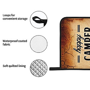 YIFTD Oven Mitts and Pot Holders Sets of 4 Vintage Camping Washable Kitchen Gloves Waterproof Oven Gloves and Hot Pads for Baking Cooking Grilling BBQ