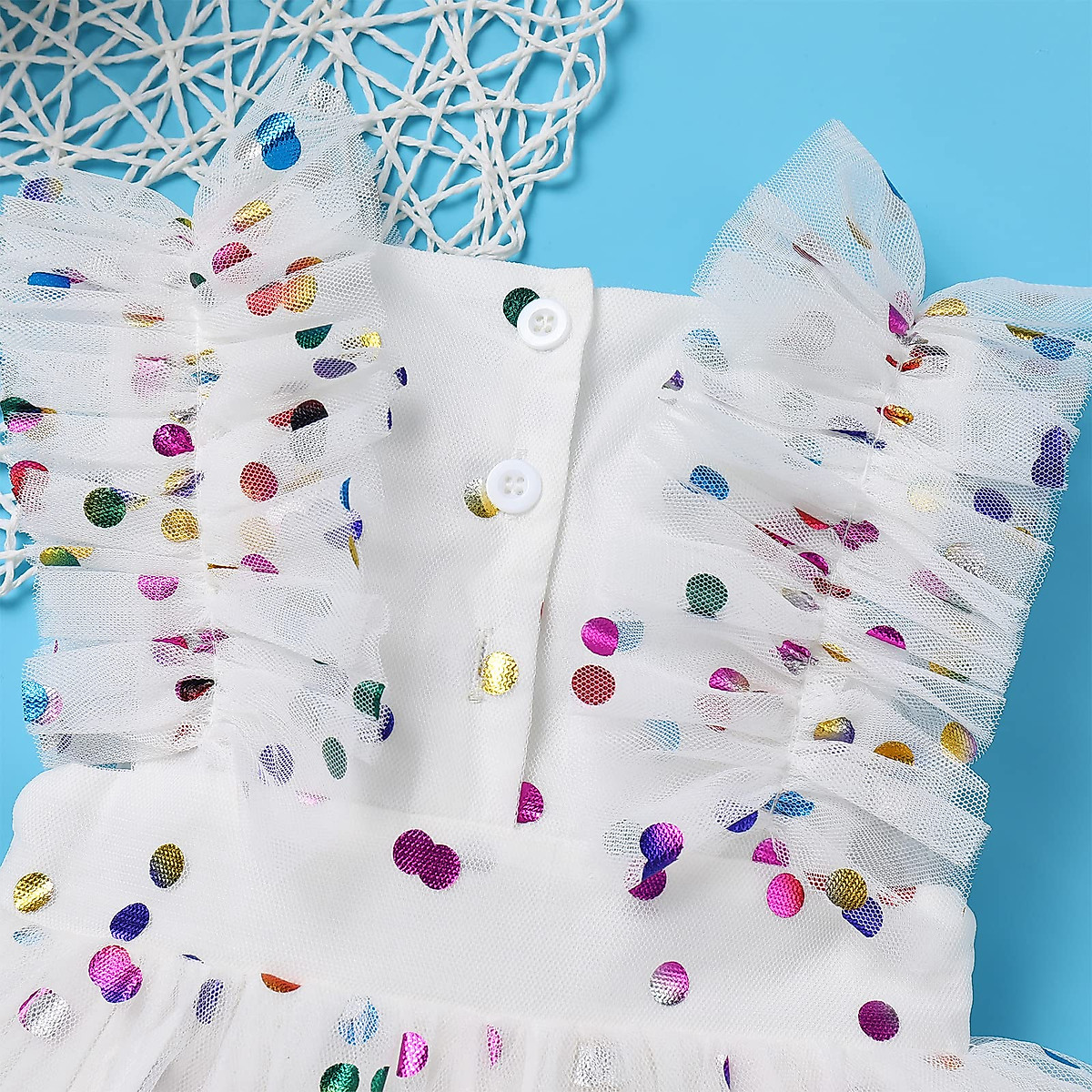 Flower Girls Sequin Colorful Polka Dot Tutu Dress for Infant Baby Baptism Christening Gown Toddler Little Princess Pageant Wedding Birthday Party Tulle Romper Dresses White + Rainbow Dots 12-18 Months