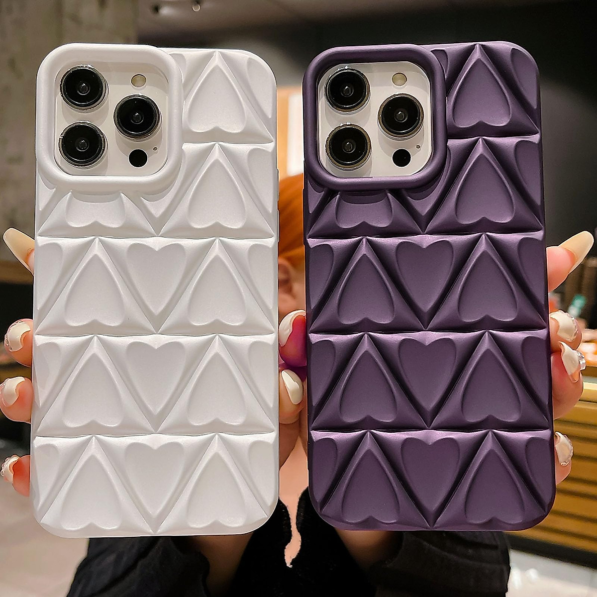 HYUEKOKO Compatible with iPhone 14 Pro Max Case Love Heart Pattern Soft TPU Shockproof Camera Protective Back Cover for Women Girl Cute Phone Case for iPhone 14 Pro Max 6.7 Inch Dark Purple