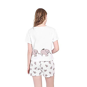 Sets Elephant Pajamas Women Summer Cotton Short Sleeve Tops Shorts PJS Pyjamas Sleepwear Nightwear Teen Girl (White, Medium)