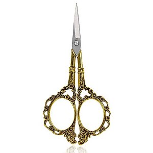 BIHRTC Vintage European Style Plum Blossom Scissors for Embroidery, Sewing, Craft, Art Work & Everyday Use (Gold)