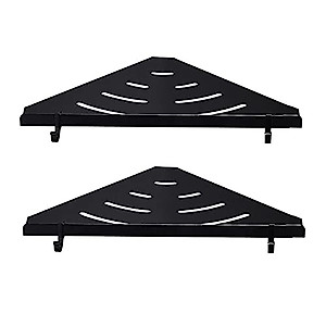 FVRTFT Shower Caddy Corner Shower Shelves Wall Mounted Shower Rack with hook Black No Drilling Self Adhesive space aluminum for bathroom-2 tier