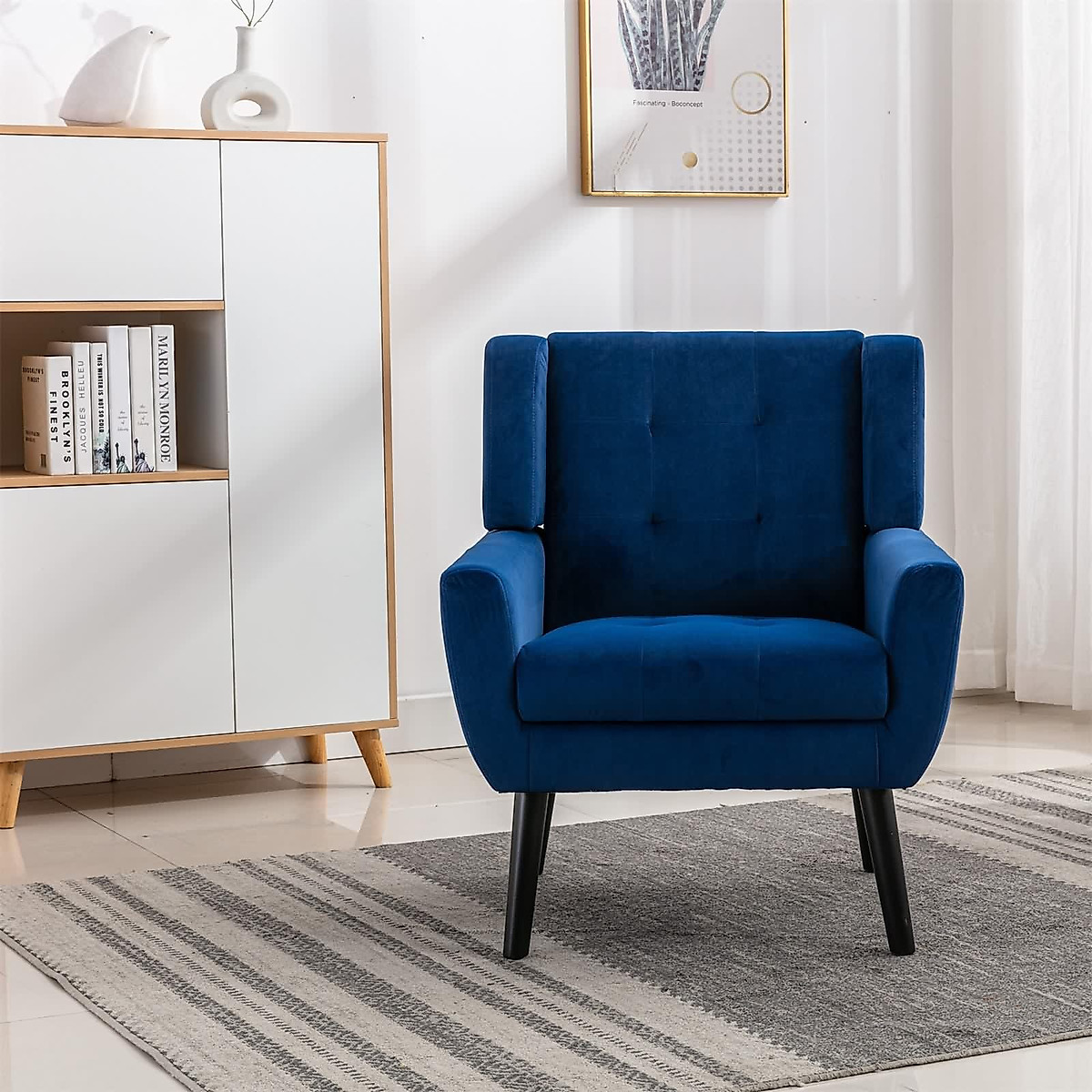 Armchair Blue, Accent Chairs for Living Room Upholstered Comfy Modern Home Furniture 29.53" L X 29.92" W X 34.25" H
