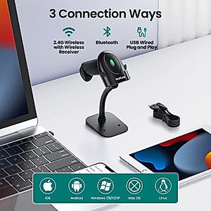 Barcode Scanner Bluetooth and Wireless with Stand, Anyeast USB Wired Inventory 2D 1D QR Code Scanners for Computer Laptop POS iPone, Screen Scanning Bar Code Reader for Supermarket Warehouse Library