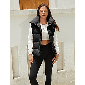 EsheSy Women's Puffer Vest Zip Up Sleeveless Lightweight Stand Collar Padded Gilet(Black-XL)