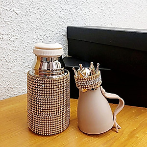 HLONGG Stylish Rhinestone Stainless Steel Water Bottle Portable Insulated Bottles Diamond Water Bottle Fashion Double Walled Vacuum with Lid Water Bottle,Gold1