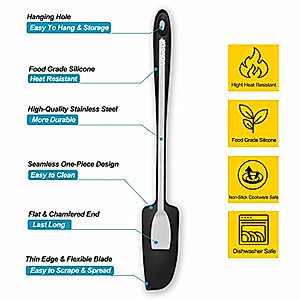 Silicone Jar Spatula, Small Rubber Scraper, Spatulas Silicone Heat Resistant, Seamless,Non StIck Cookware 11.2 Inch, Black.