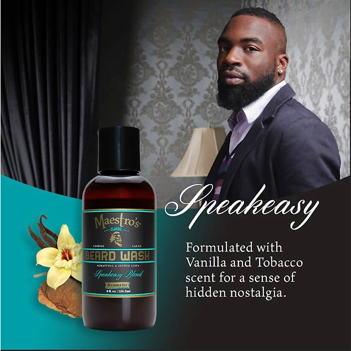 Maestro's Classic BEARD WASH | Anti-Itch, Deep Cleaning, Non-Drying, Fully Hydrating Gentle Cleanser For All Beard Types & Lengths- Speakeasy blend, 4 Ounce