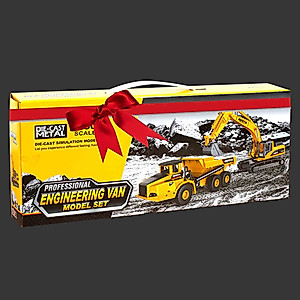 Qcar Construction Dump Truck Excavator Toys, Heavy Duty Alloy Construction Vehicles, 1:50 Scale Diecast Site Digger and Dumper Set, Toy Trucks for Kids 8,9,10,11,12 Year Old and up(2Pcs)