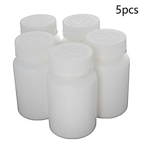 Othmro PE Plastic Lab Chemical Reagent Bottles 5pcs, 51ml/1.72oz Wide Mouth 28mmID Round Sample Liquid Storage Container Sealing Bottles White with Cap