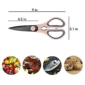 Country Kitchen Set of 2 Kitchen Scissors-Stainless Steel Kitchen Shears, Cooking Scissors for Cutting Meat, Chicken, Herbs and Produce with Blade Cover and Soft Grip Handles - Pink