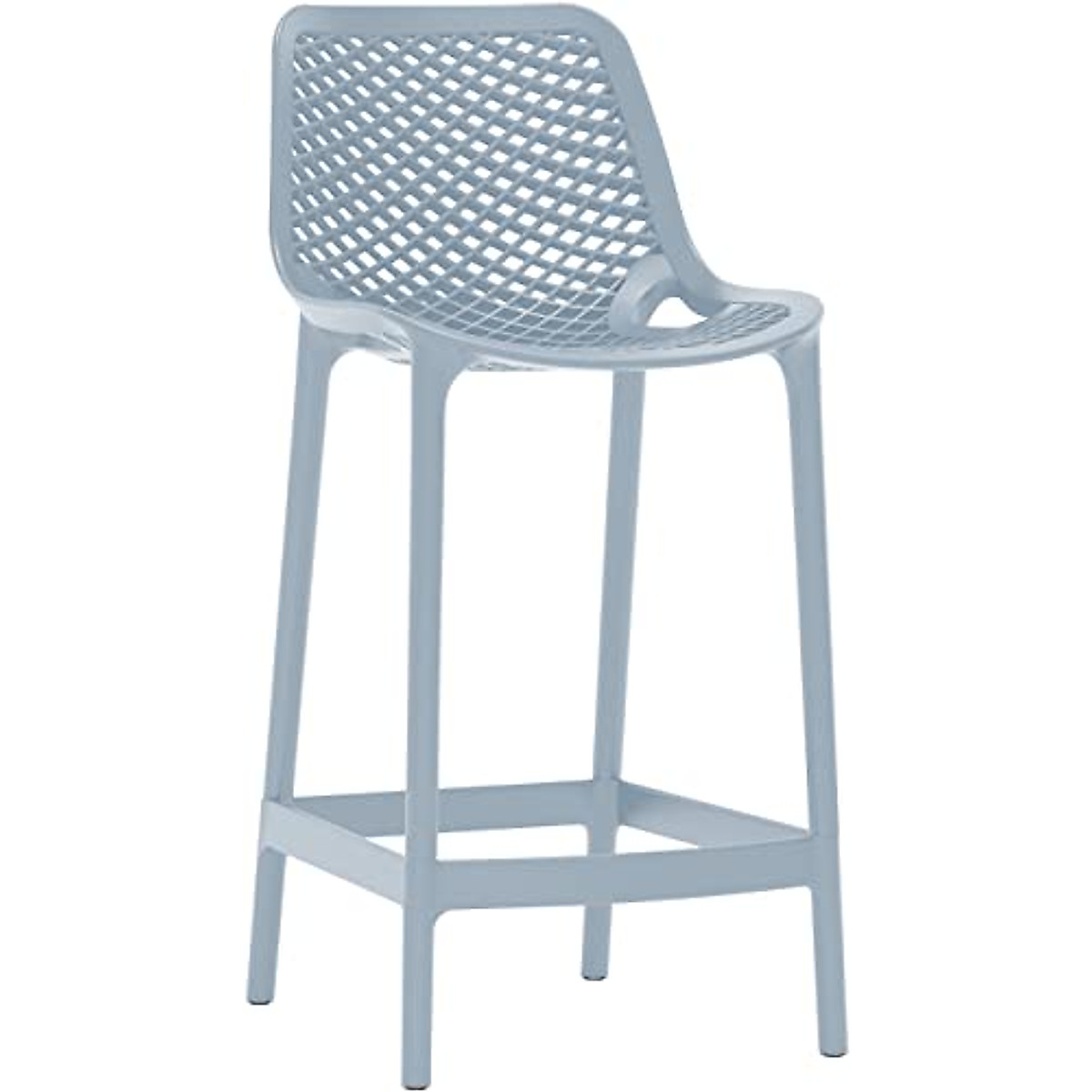 Meridian Furniture 330SkyBlue Mykonos Collection Modern | Contemporary Outdoor Patio Stool with Sky Blue Polypropylene Plastic, Weather Resisting, 17.5" W x 21" D x 38" H, Blue, Set of 4