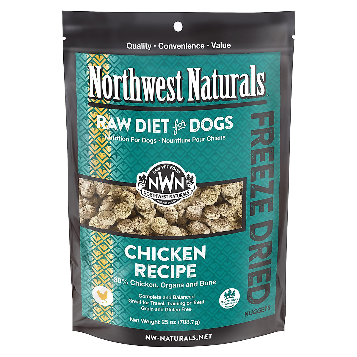 Northwest Naturals Freeze-Dried Chicken Dog Food - Bite-Sized Nuggets - Healthy, Limited Ingredients, Human Grade Pet Food, All Natural - 25 Oz