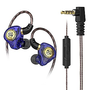 FEDAI Wired Earphones with Microphone X1 in Ear Monitors Headphones Earbud IEM Comfortable,Earfins,3.5mm Plug for Computer Mobile PC Game,Sport Earbuds for Workouts Running(Blue, with mic)