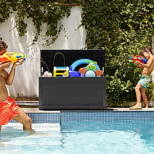 Vixzen 100 Gallon Resin Deck Box, Lockable Outdoor Storage Box for Patio Cushions Storage Furniture,Garden Tools, Pool Supplies, Weatherproof and UV Resistant- Black