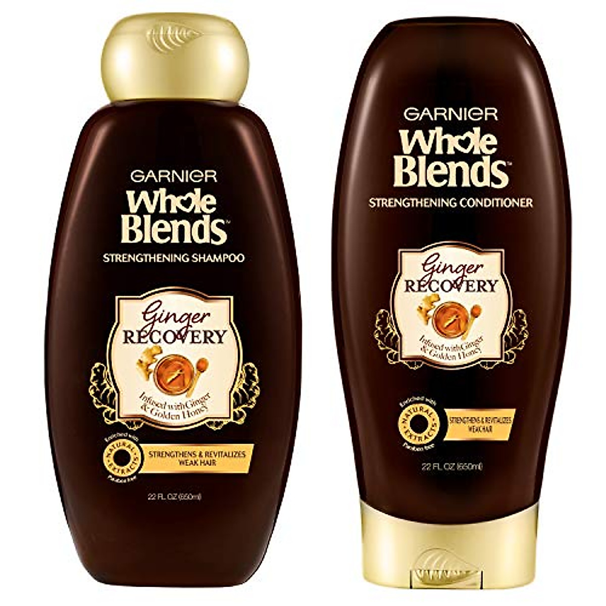 Garnier Hair Care Whole Blends Ginger Recovery Strengthening Shampoo and Conditioner with Ginger and Golden Honey Extracts, For Weak, Brittle Hair, Paraben Free 44 Fl Oz