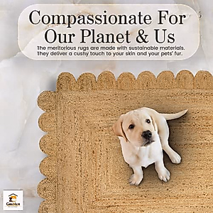 GRUHUM Scalloped Jute Area Rug 4&#039;x6&#039; ft Natural Fibre Rectangular Handwoven Boho Reversible Farmhouse Soft Braided Rustic Vintage Rug Indoor Outdoor Livingroom Bedroom Kitchen Hallways Enterways